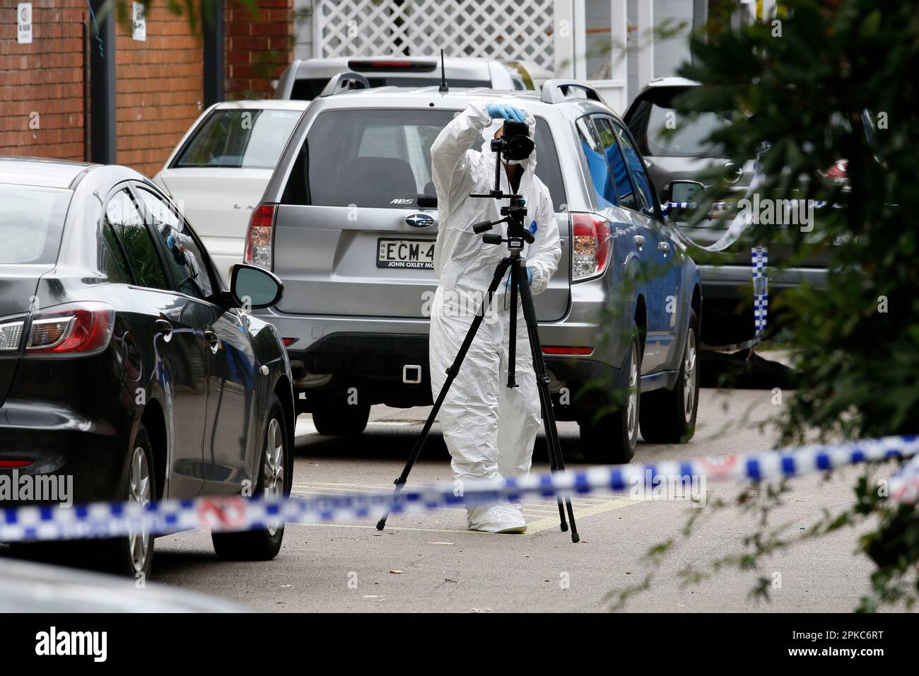 Forensic police at the scene of a police shooting, Newcastle, Friday ...