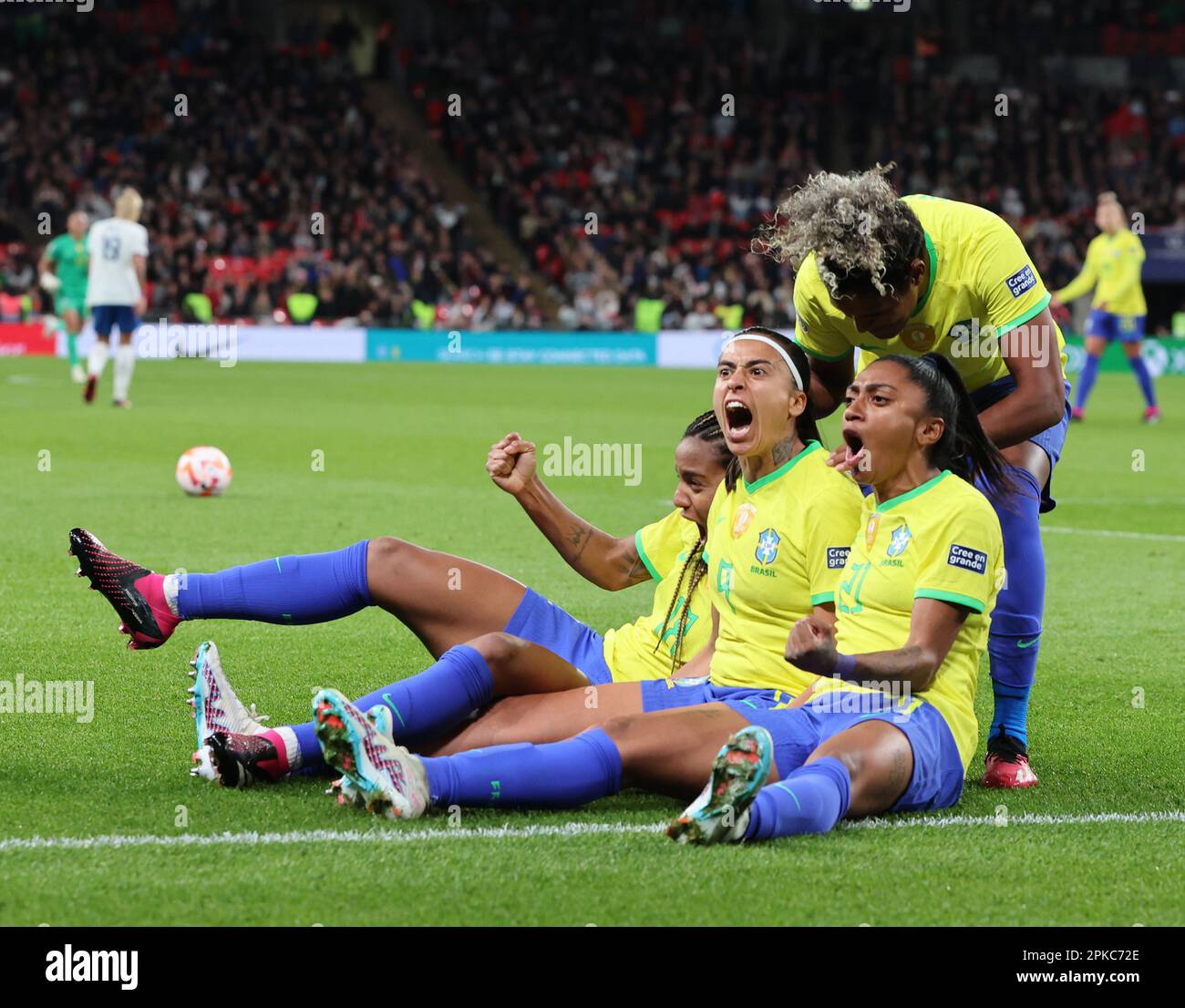 L-R Andressa Alves of Brazil Women celebrate her scores her sides ...