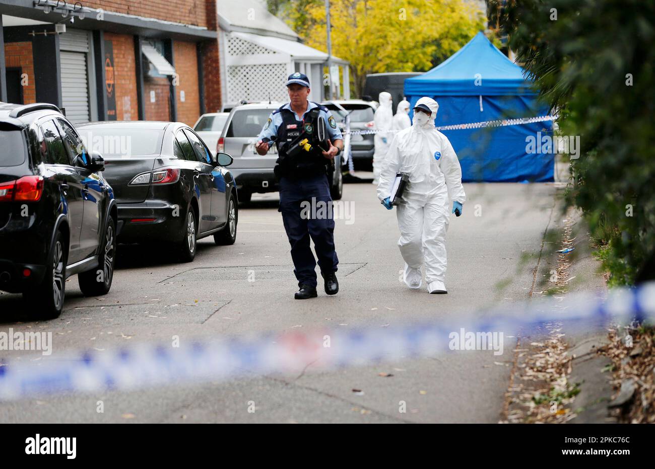 Police at the scene of a police shooting, Newcastle, Friday, April 7 ...