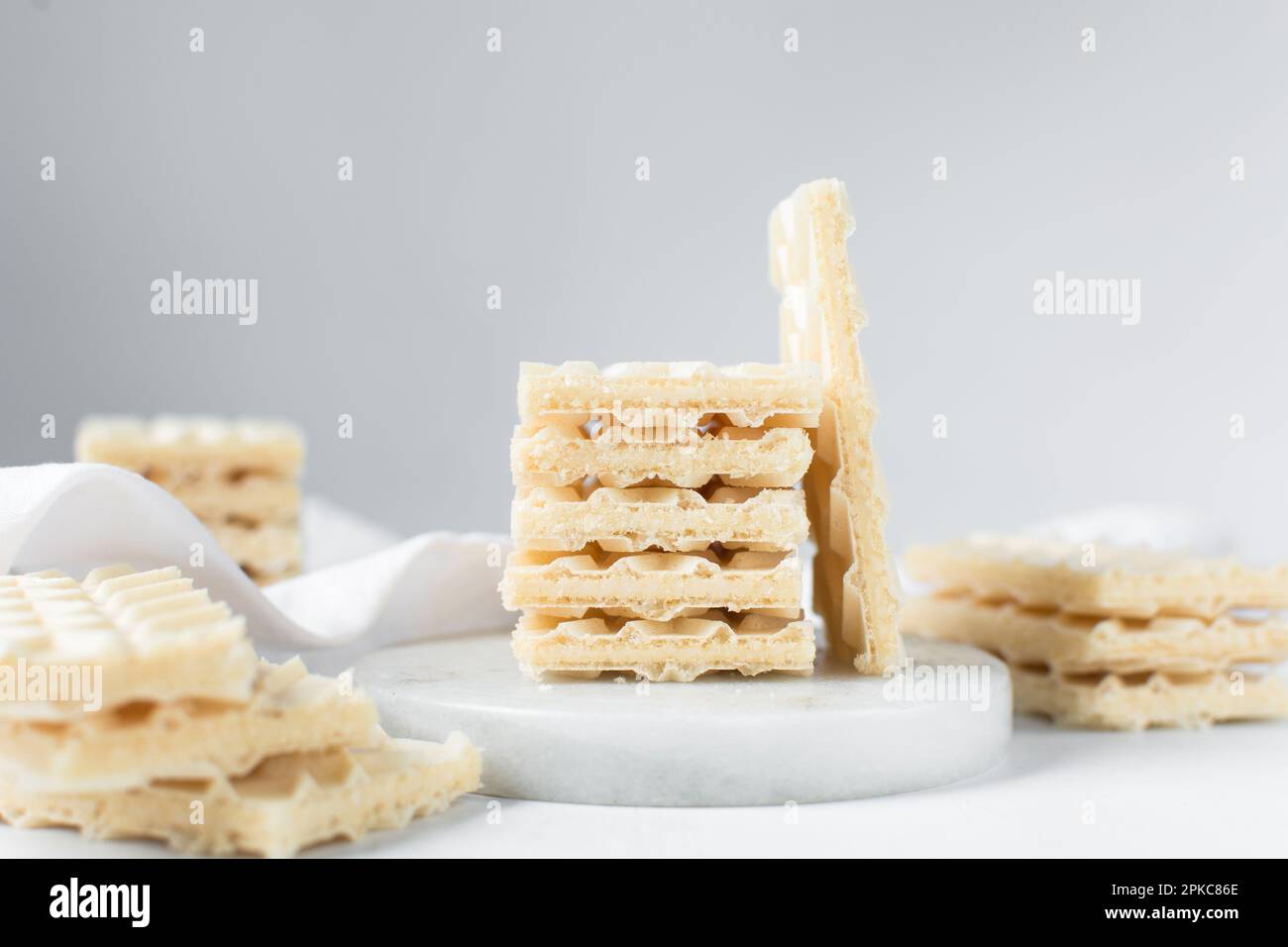 Vanilla wafers on a marble plate, wafer cookies filled with vanilla ...