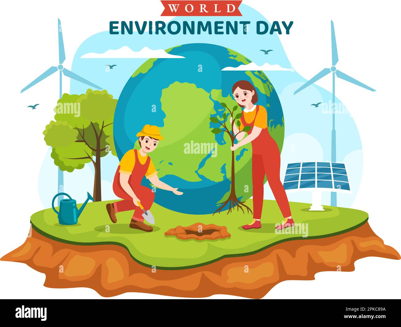 World Environment Day Illustration with Green Tree and Animals in ...
