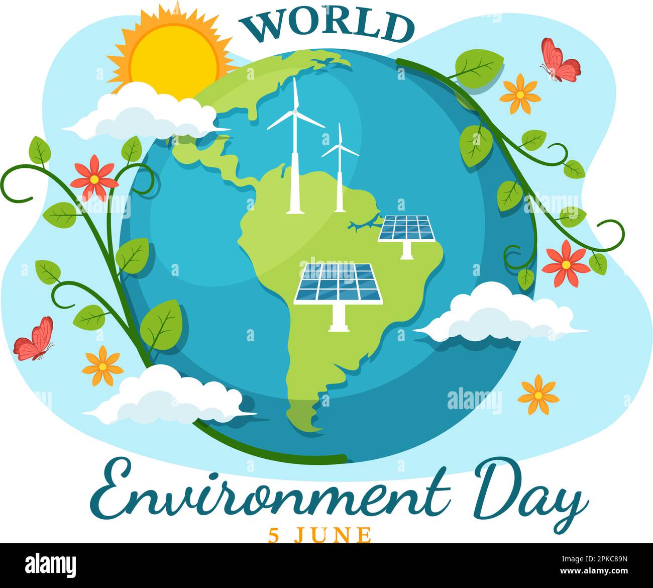 World Environment Day Illustration with Green Tree and Animals in ...