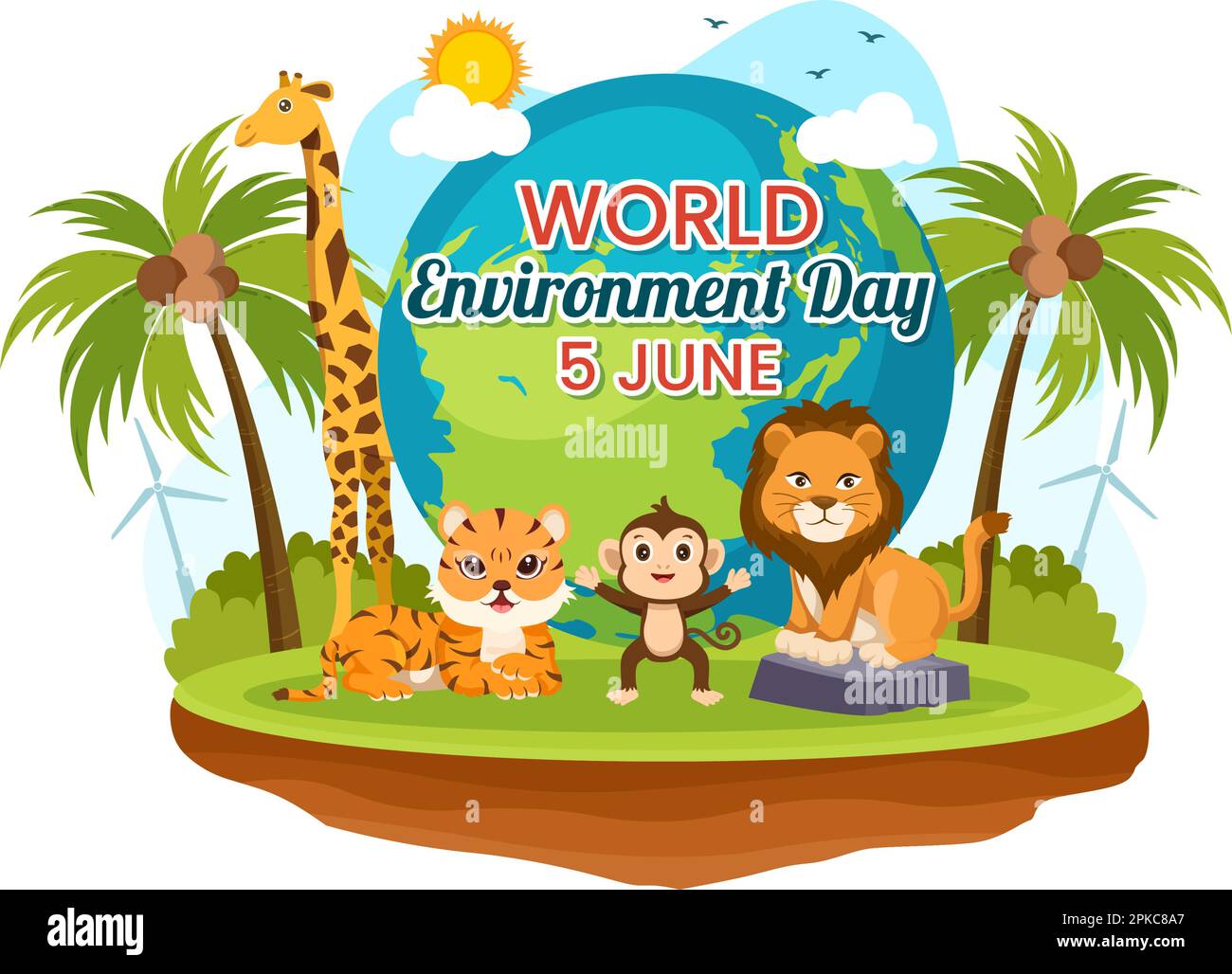 World Environment Day Illustration with Green Tree and Animals in ...