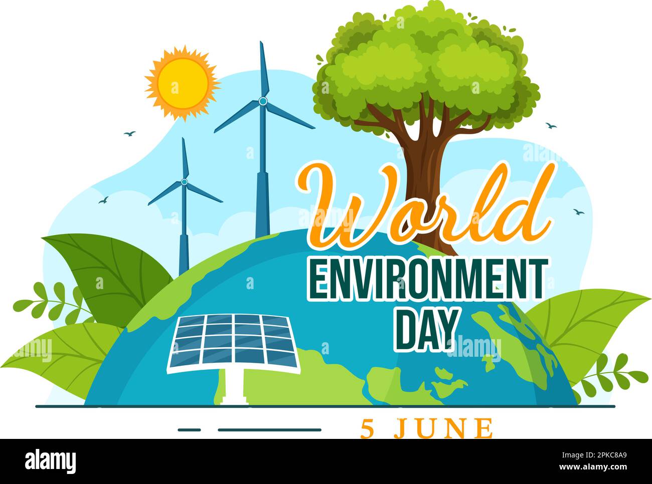 World Environment Day Illustration with Green Tree and Animals in ...