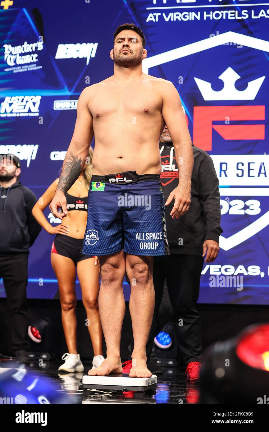 Las Vegas, NV, USA. 6th Apr, 2023. Heavyweight Marcelo Nunes on stage ...