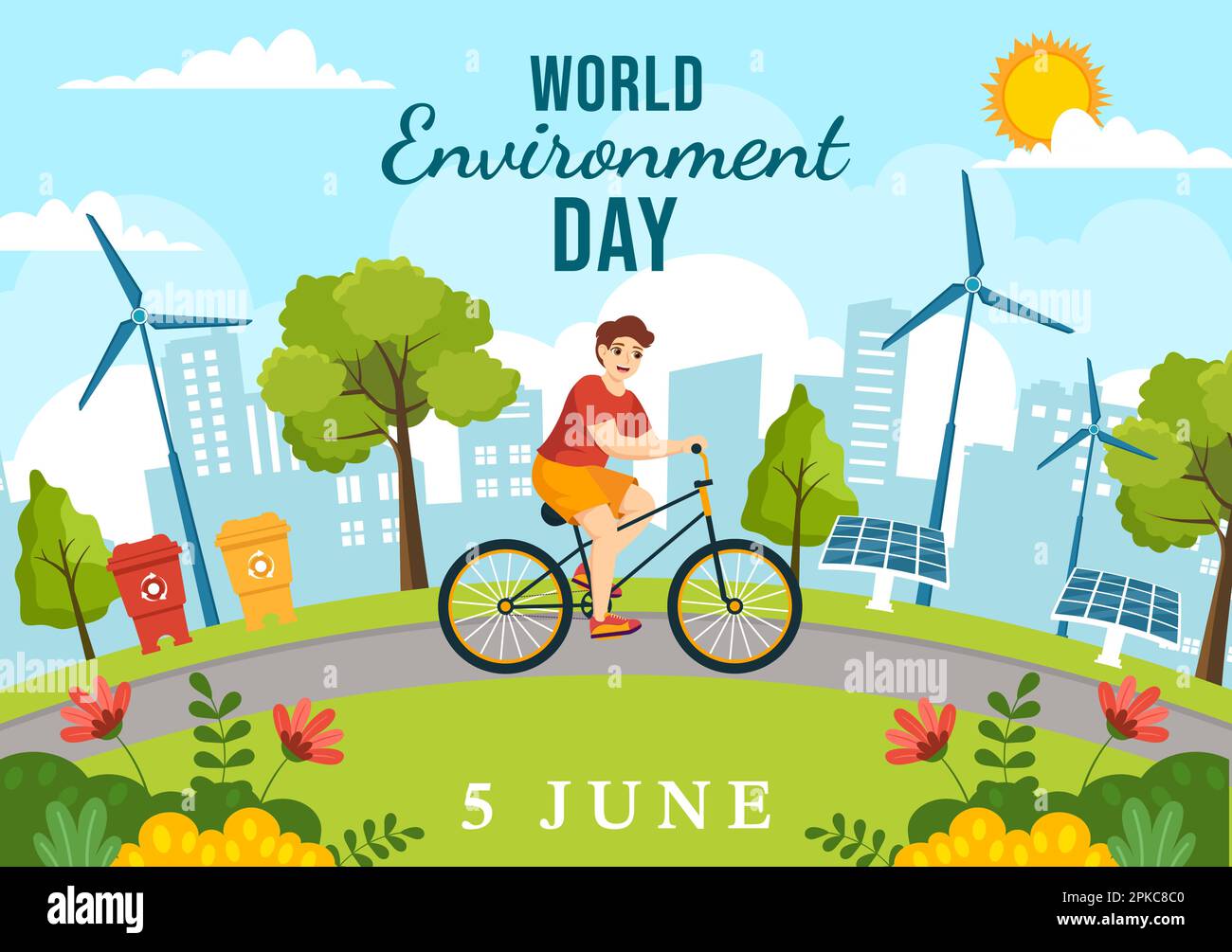 World Environment Day Illustration with Green Tree and Animals in ...