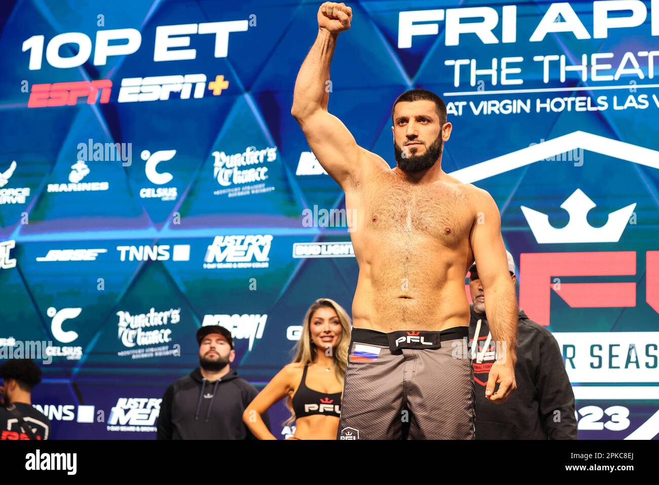 Las Vegas, NV, USA. 6th Apr, 2023. Heavyweight Rizvan Kuniev on stage ...