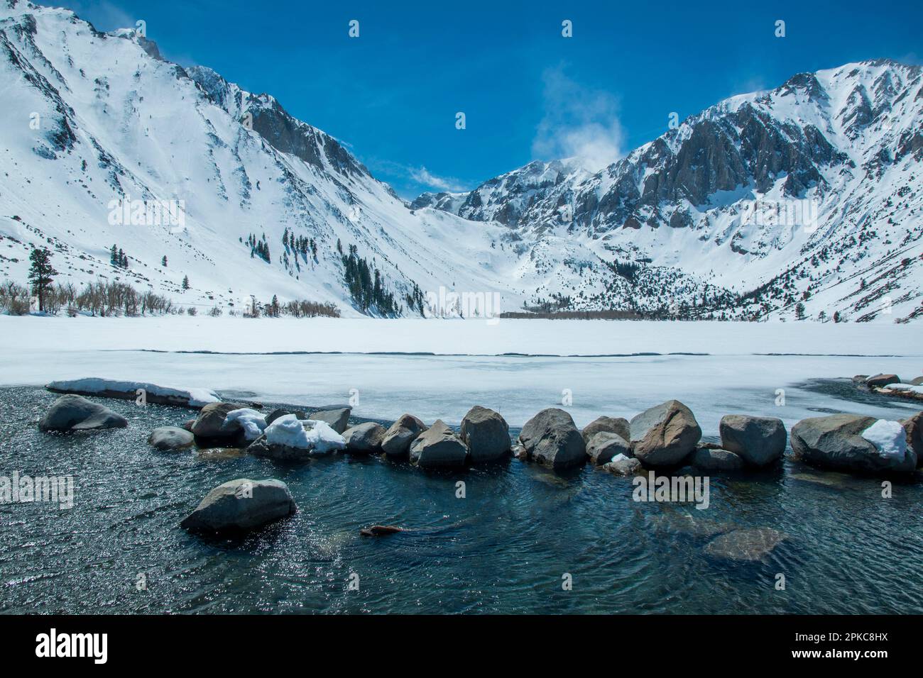 Convict Lake, a famous lake in Mono County, CA, USA, freezes over in ...