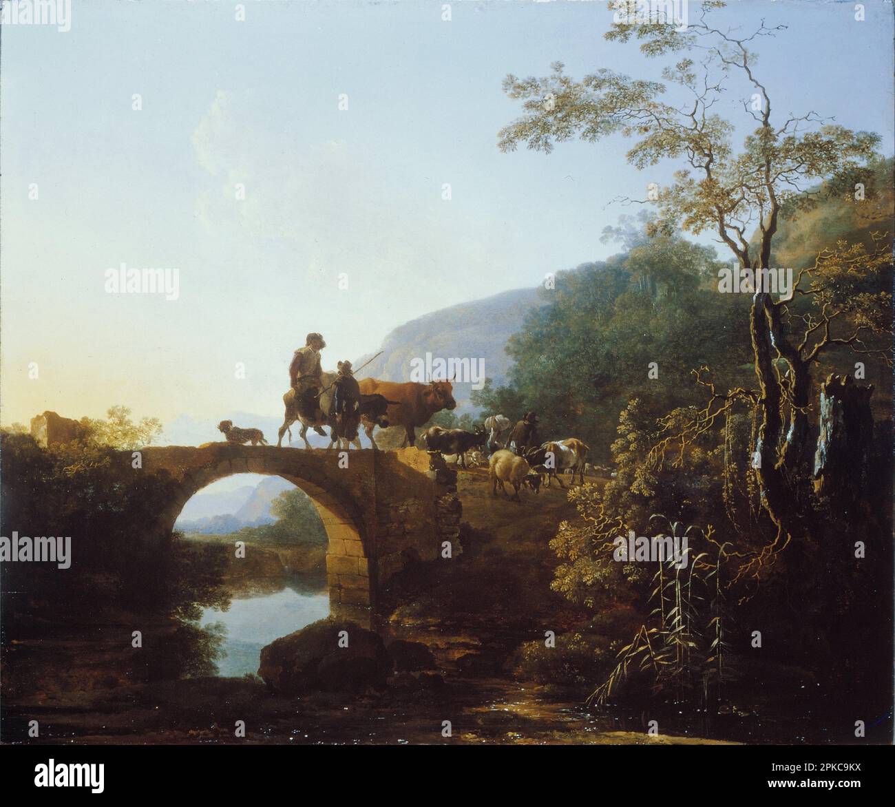 Bridge in an Italian Landscape circa 1653 by Adam Pijnacker Stock Photo ...