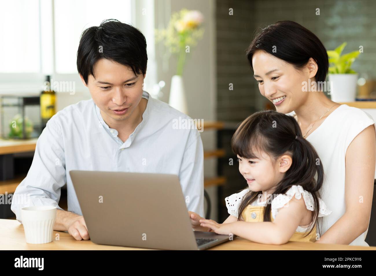 Family members looking at a computer Stock Photo - Alamy