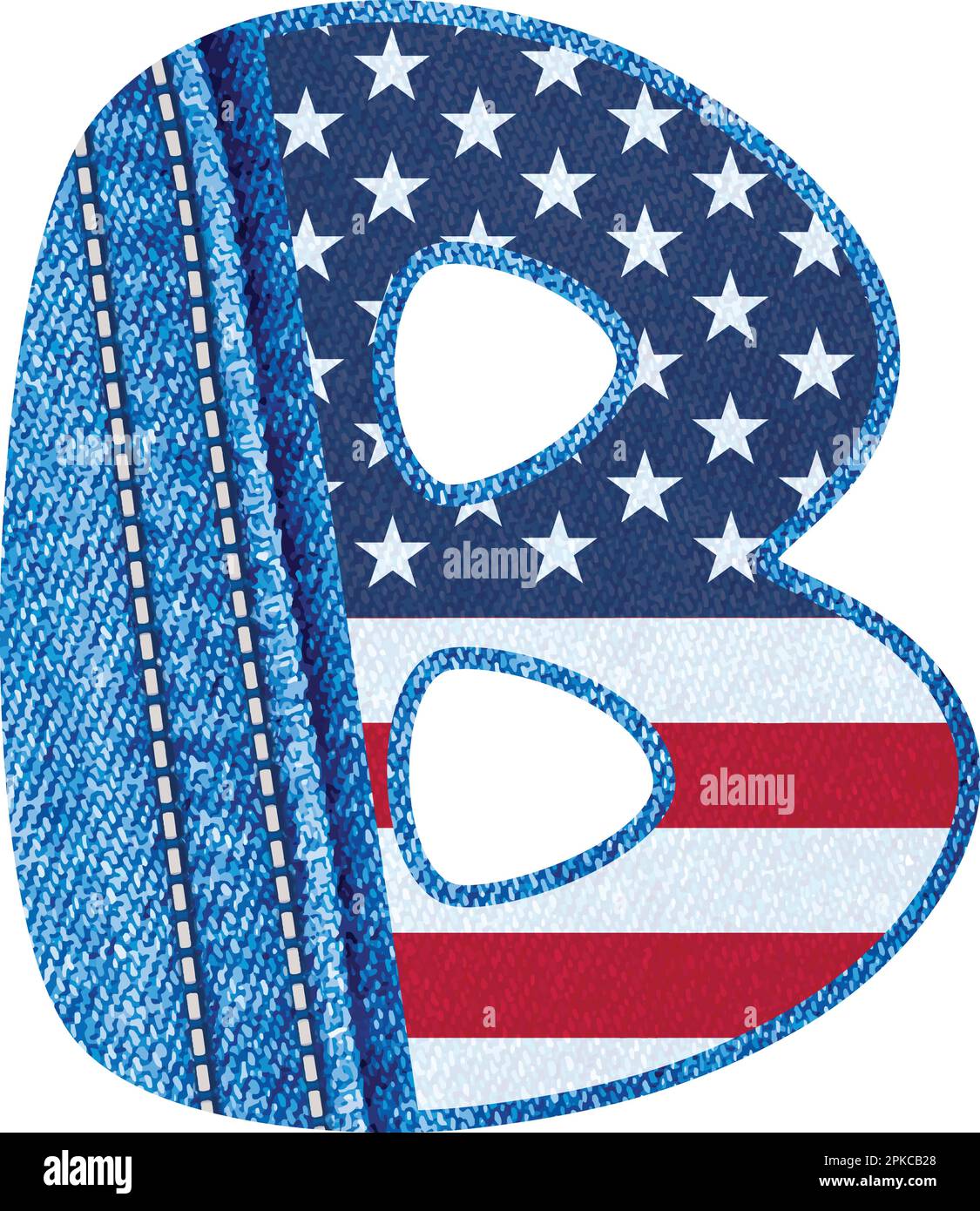 The letter B with the texture of blue denim fabric and US flag -The ...