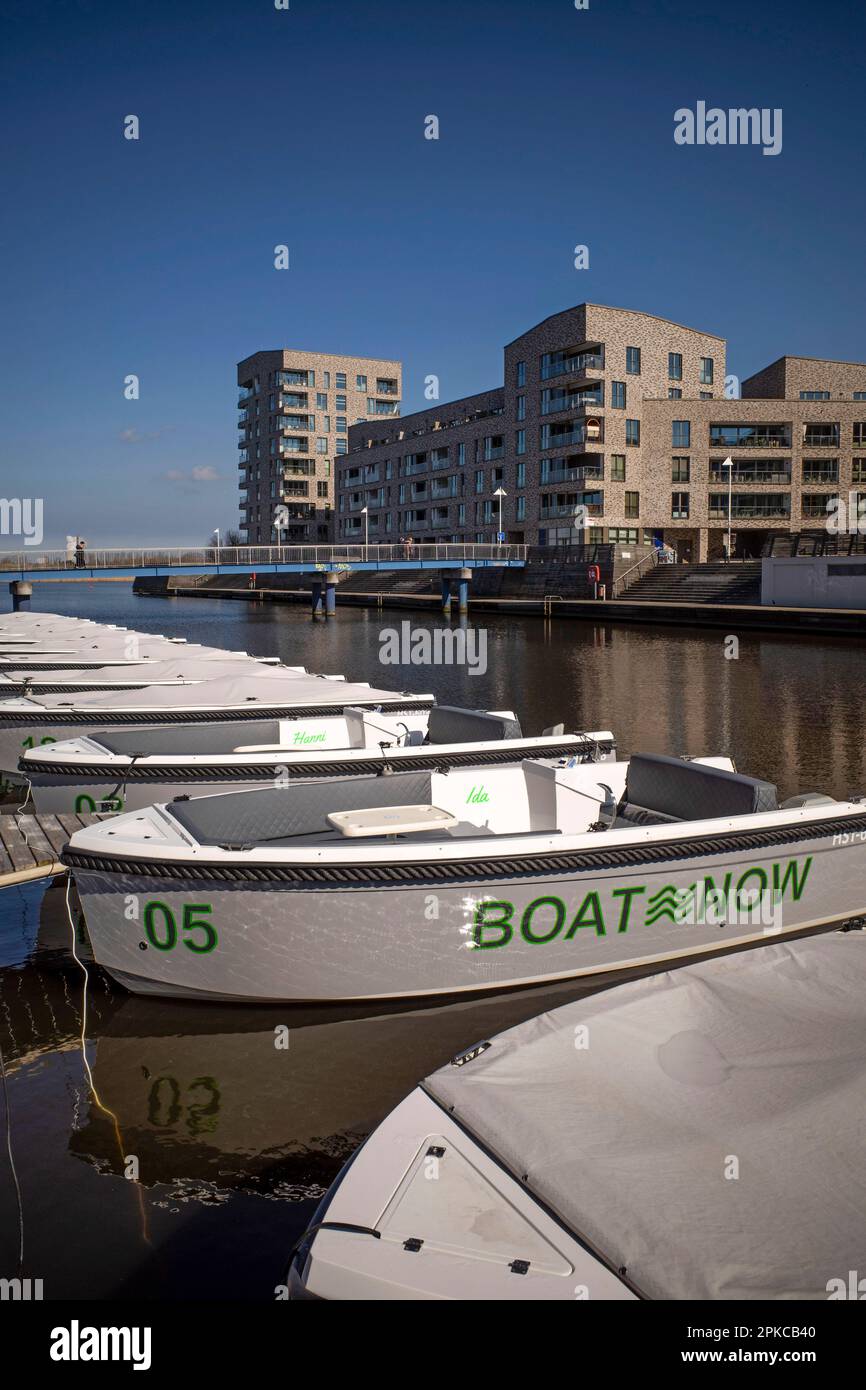 Rostock, Germany. 06th Apr, 2023. Electric boats of the rental company ...