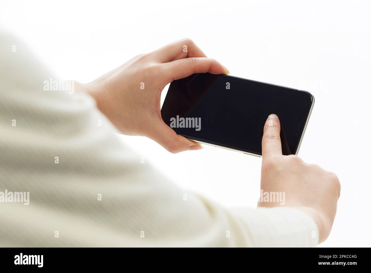 One taking a picture with the new smartphone in landscape orientation ...