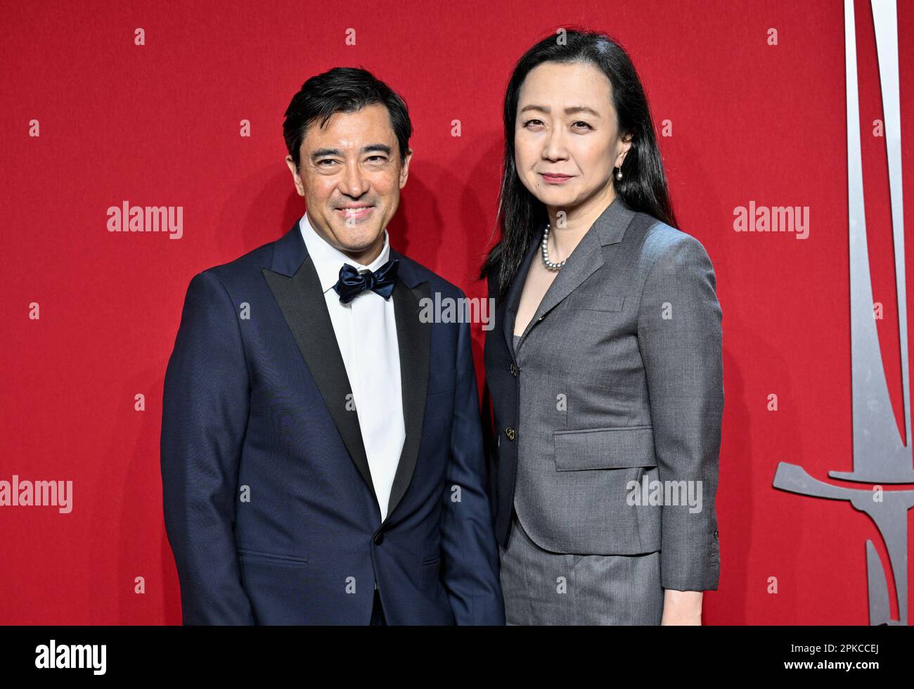 Min Jin Lee, right, and husband Christopher Duffy attendsthe GQ Global Creativity Awards at the ...