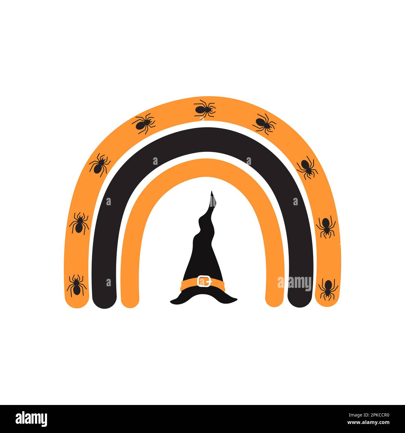 Halloween rainbow with witch hat. Cute hand drawn icon for celebrating ...