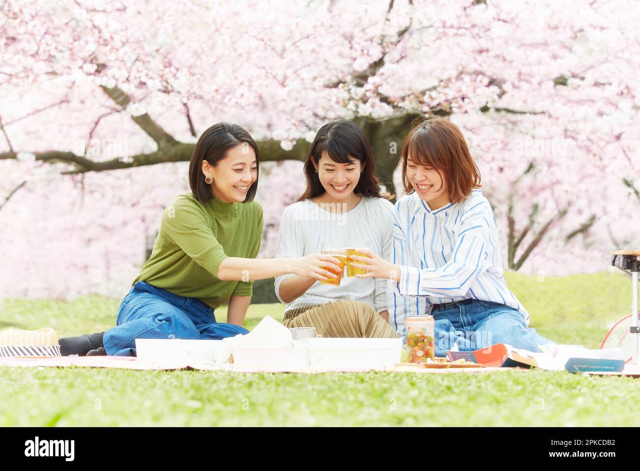 3 women viewing cherry blossoms Stock Photo - Alamy