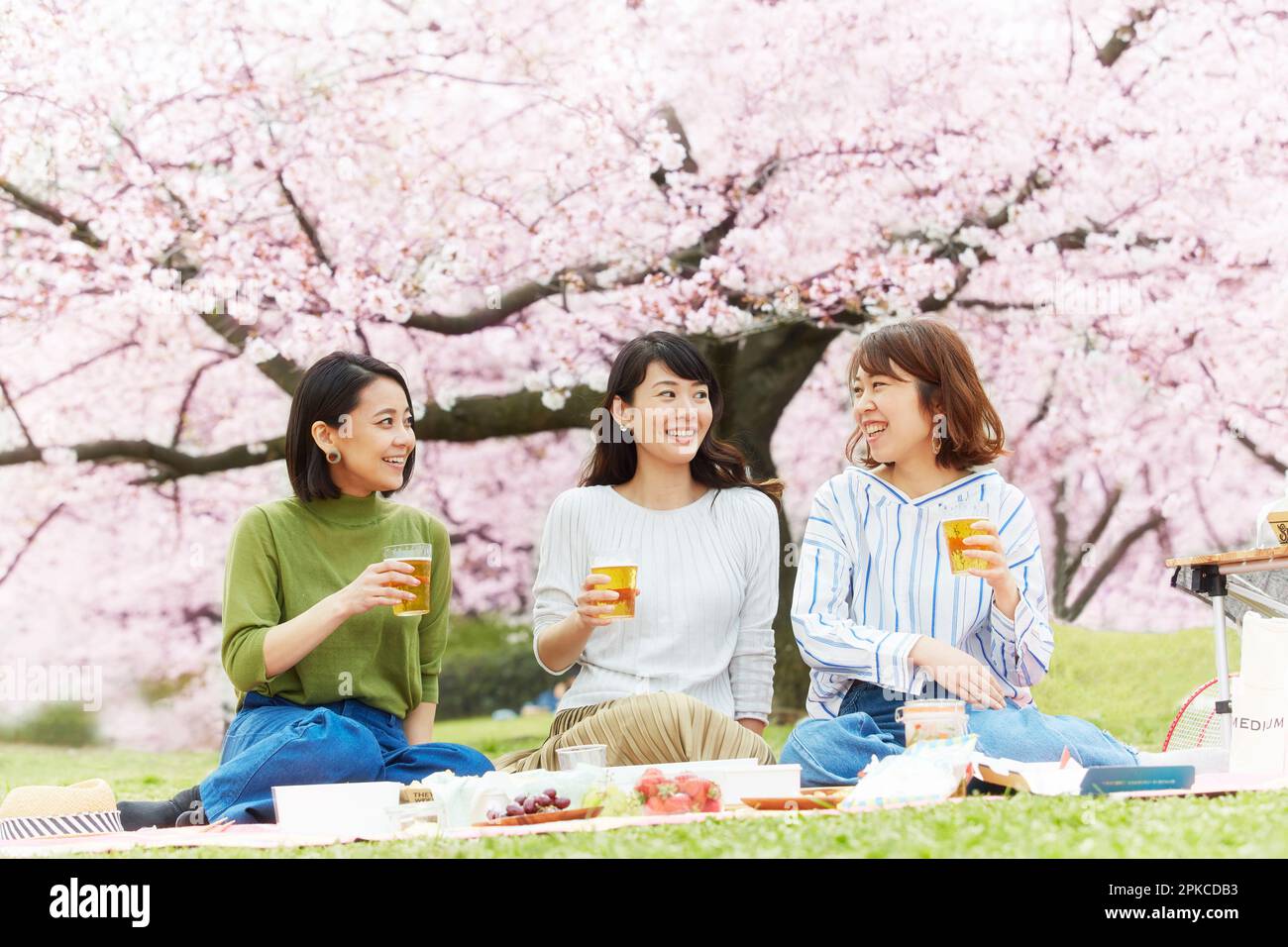3 women viewing cherry blossoms Stock Photo - Alamy