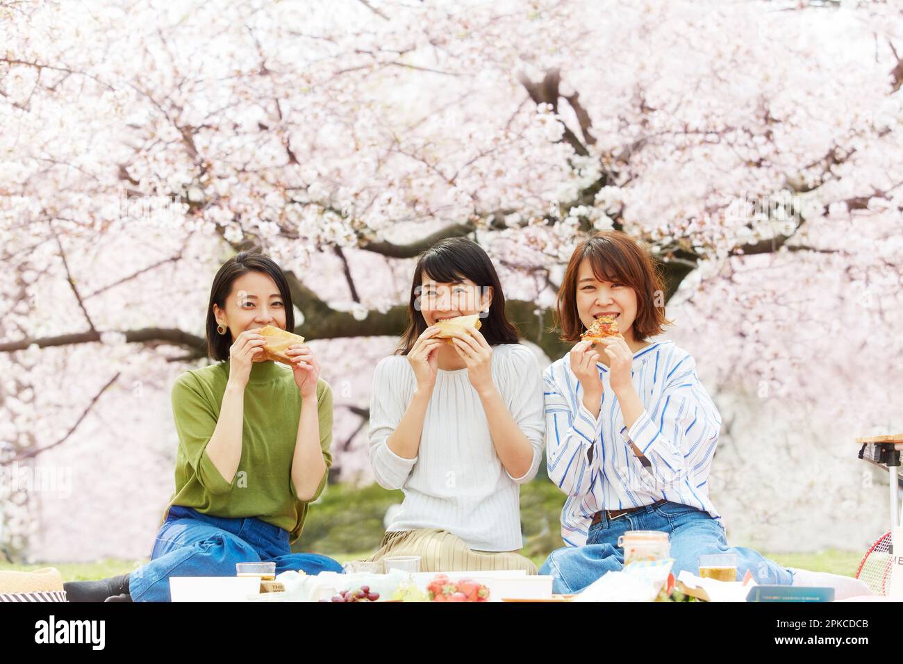 Three women viewing cherry blossoms Stock Photo - Alamy
