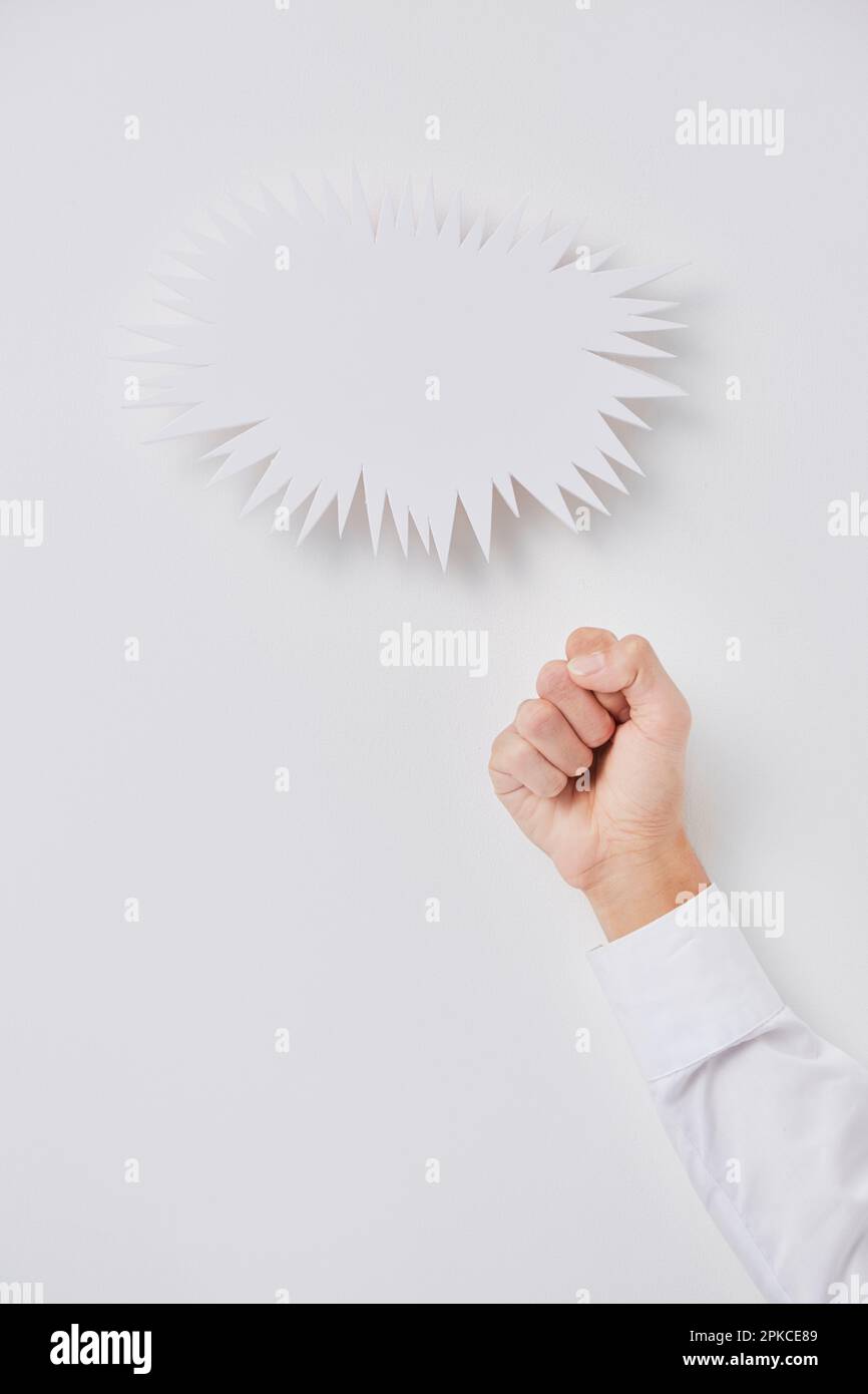 Jagged speech balloon and clenched fist Stock Photo - Alamy