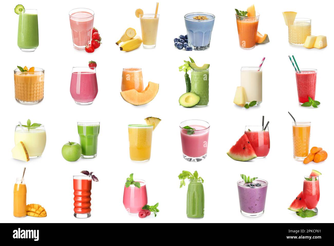 Set of many smoothies on white background Stock Photo - Alamy