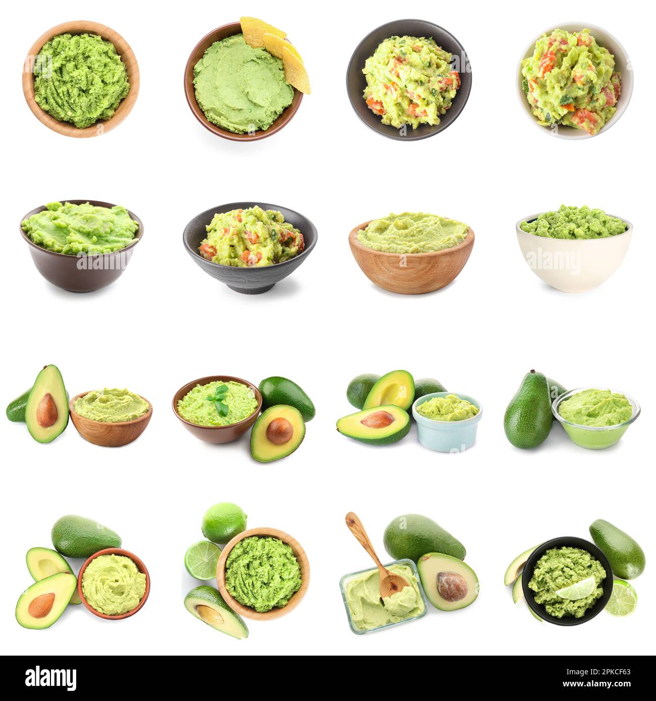 Set of delicious guacamole on white background Stock Photo - Alamy