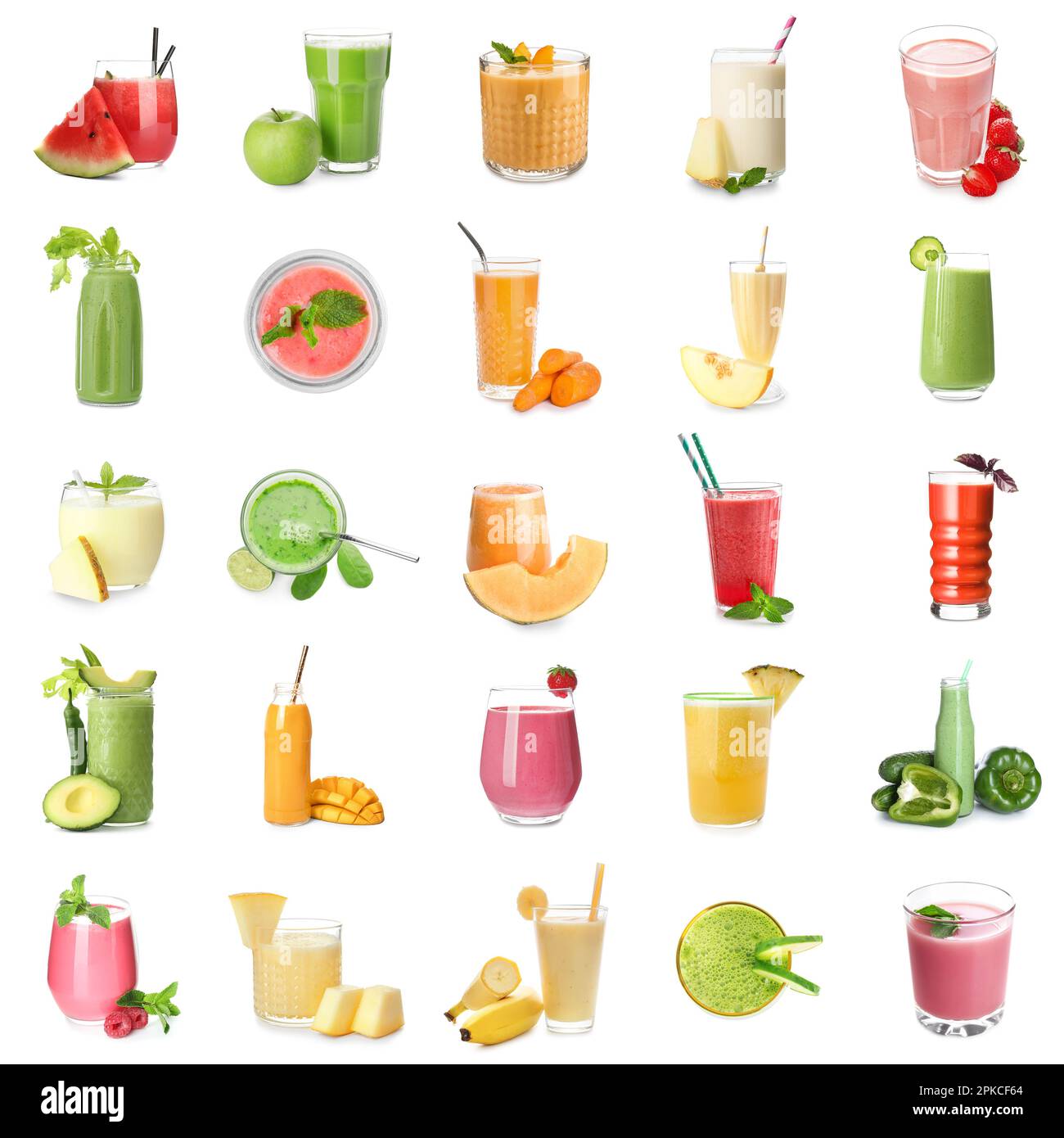 Set of different smoothies on white background Stock Photo - Alamy