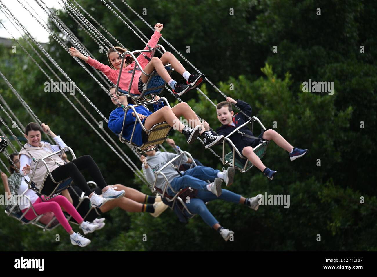 Patrons enjoy the carnival rides at the Sydney Royal Easter Show on ...