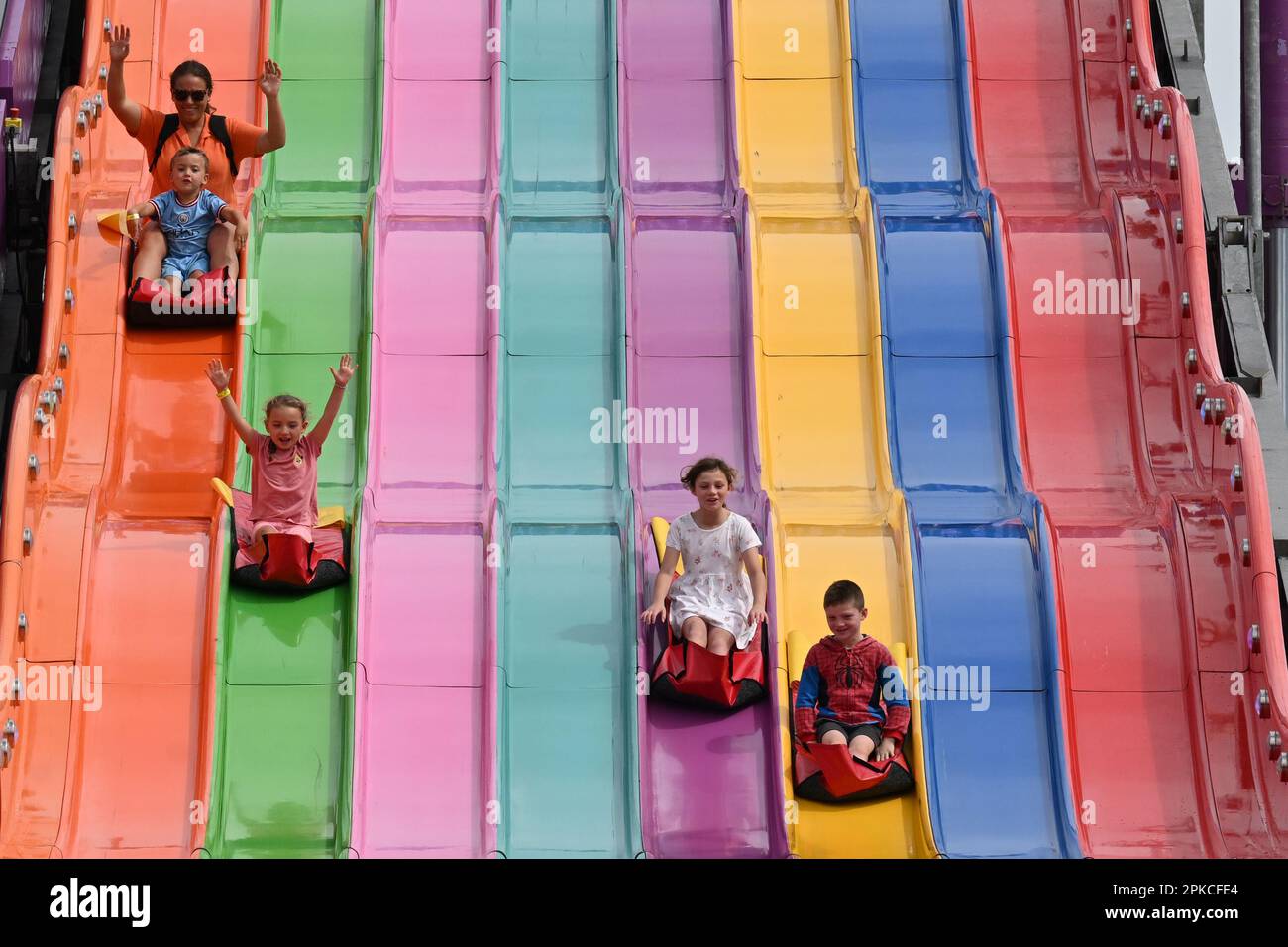 Patrons enjoy the carnival rides at the Sydney Royal Easter Show on ...