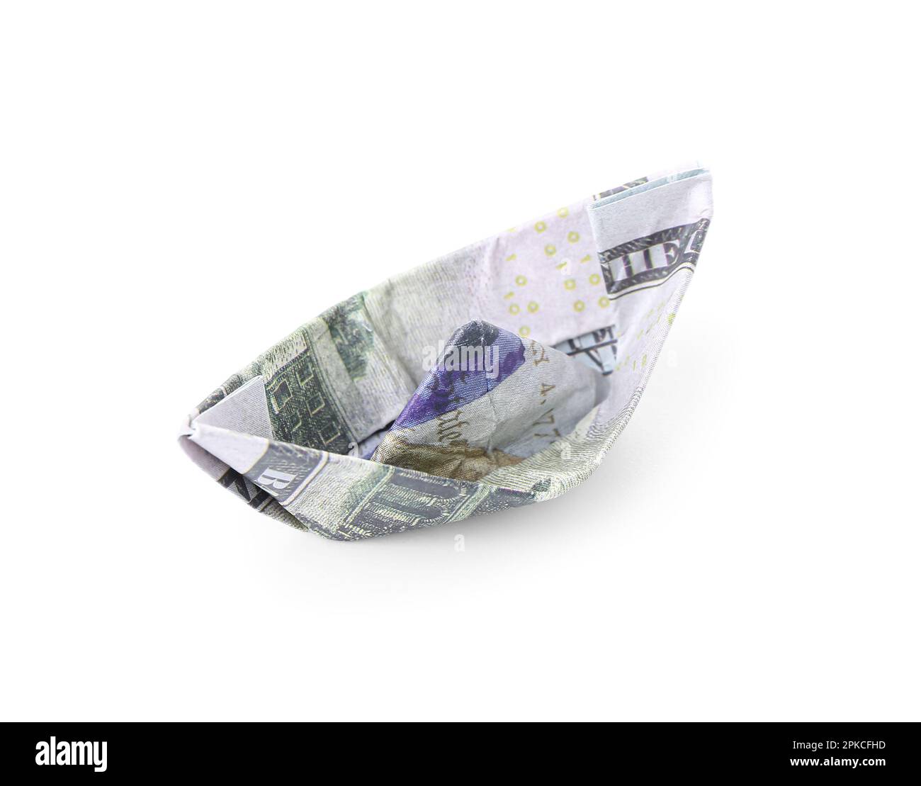 Origami boat made of dollar banknotes on white background Stock Photo ...