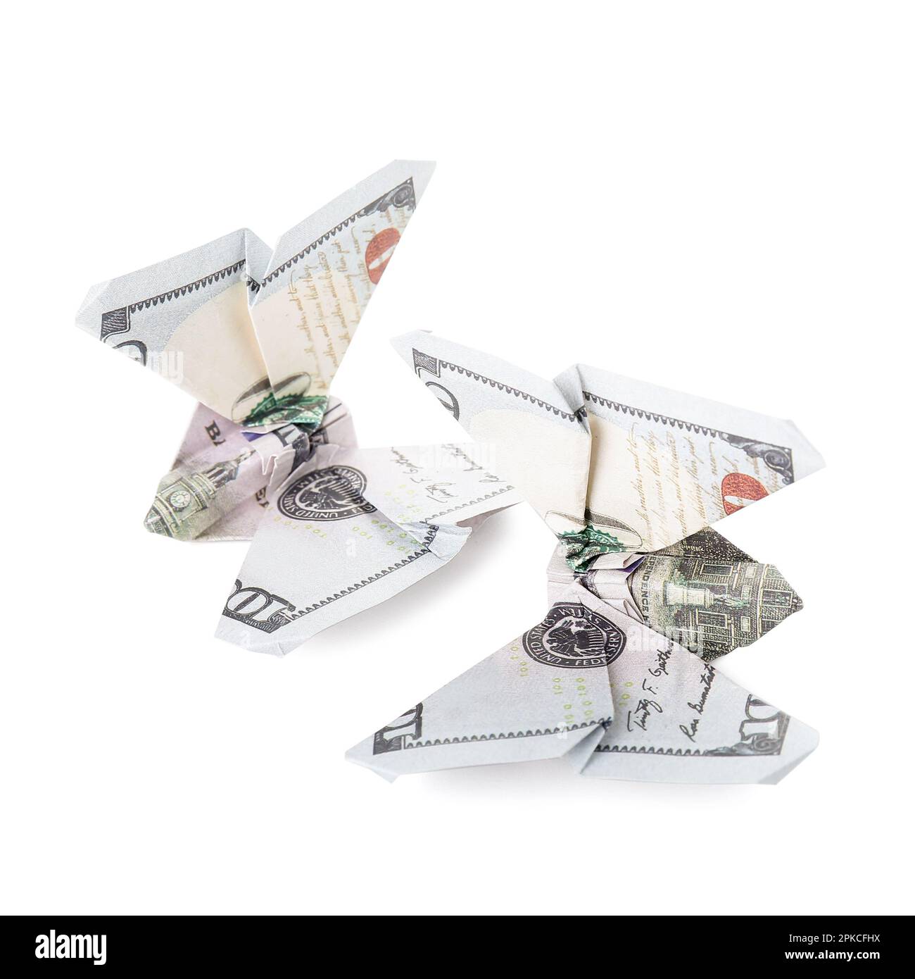 Origami butterflies made of dollar banknotes on white background Stock ...