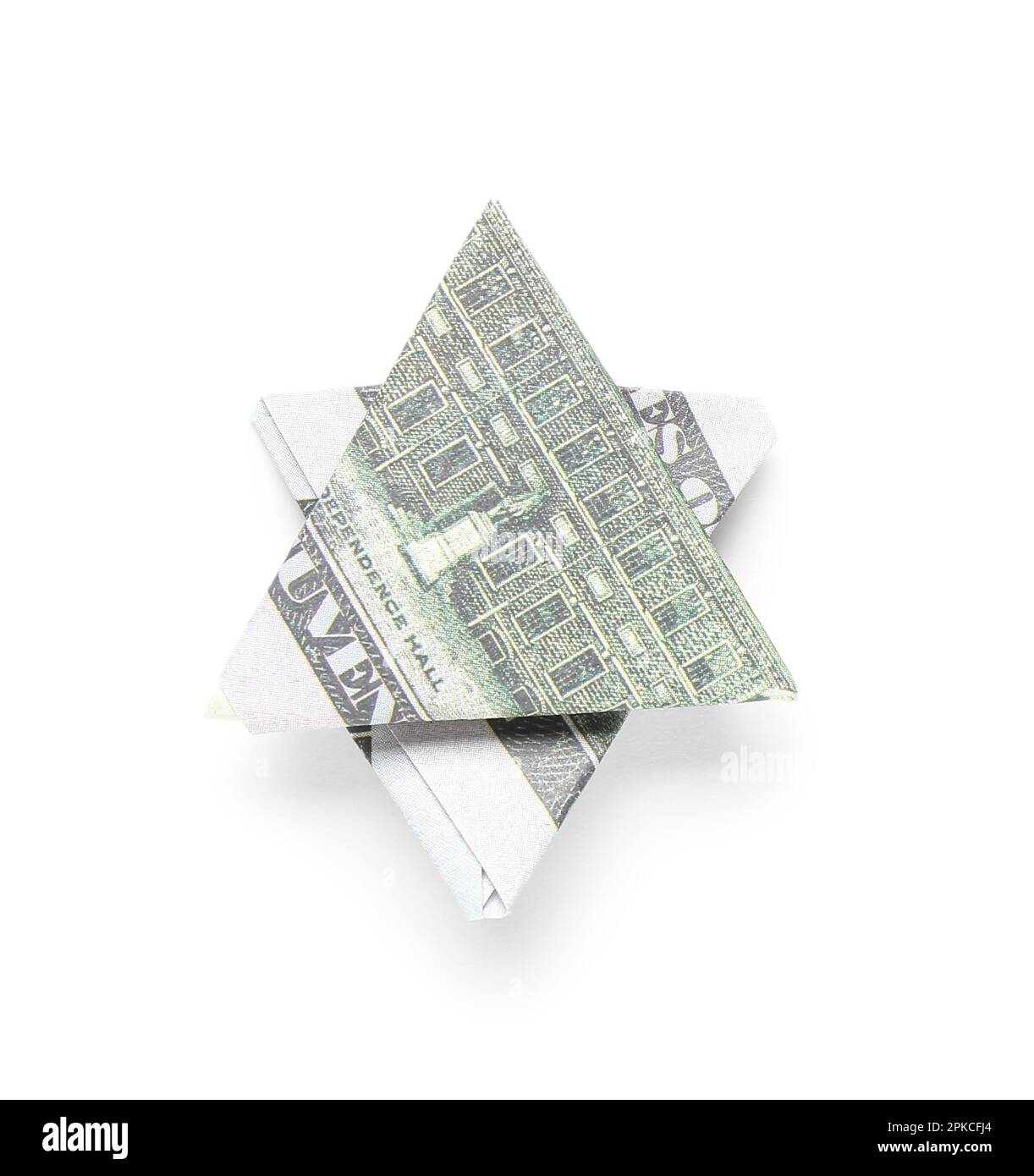 Origami David star made of dollar banknotes on white background Stock ...