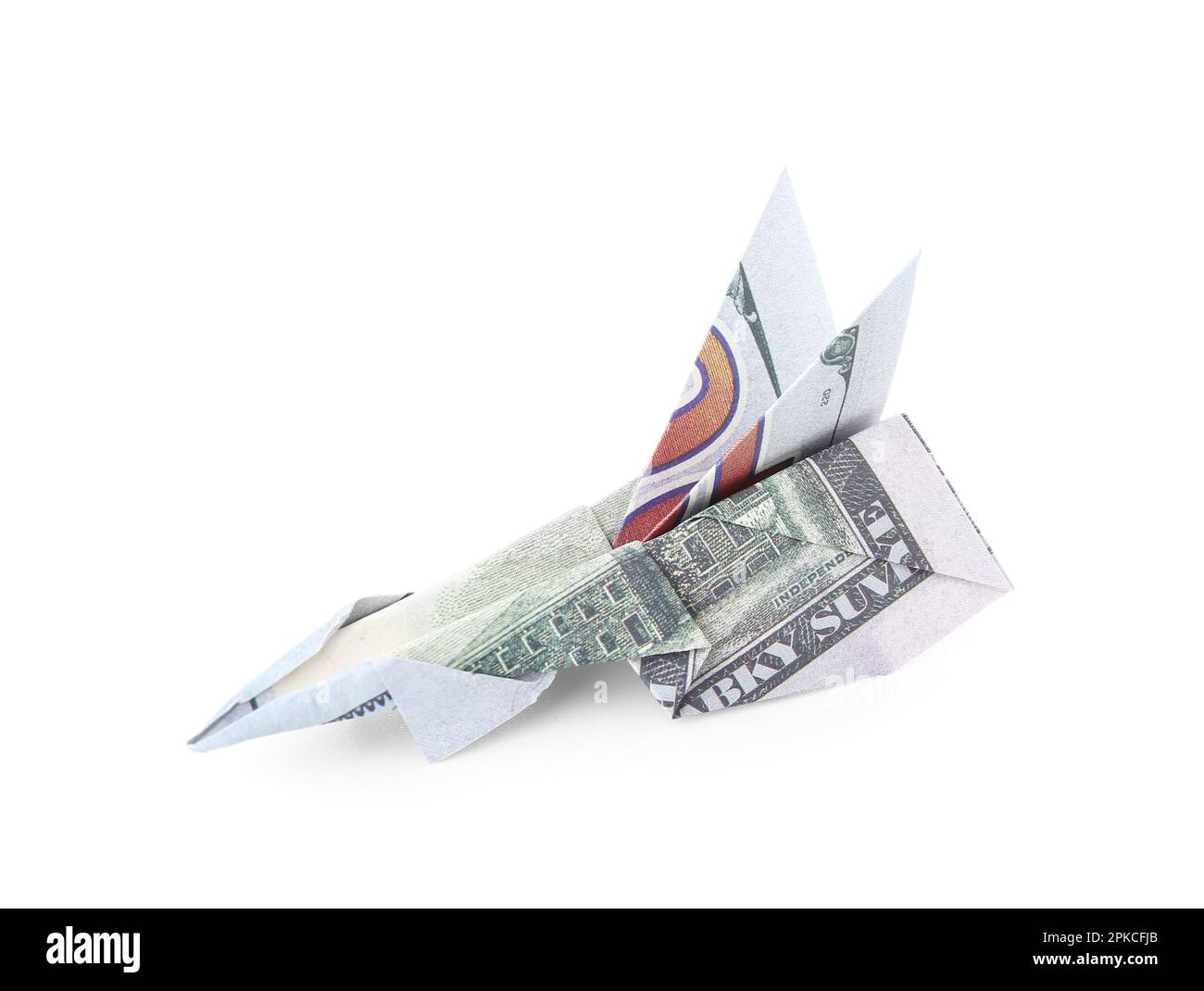 Origami airplane made of dollar banknotes on white background Stock ...
