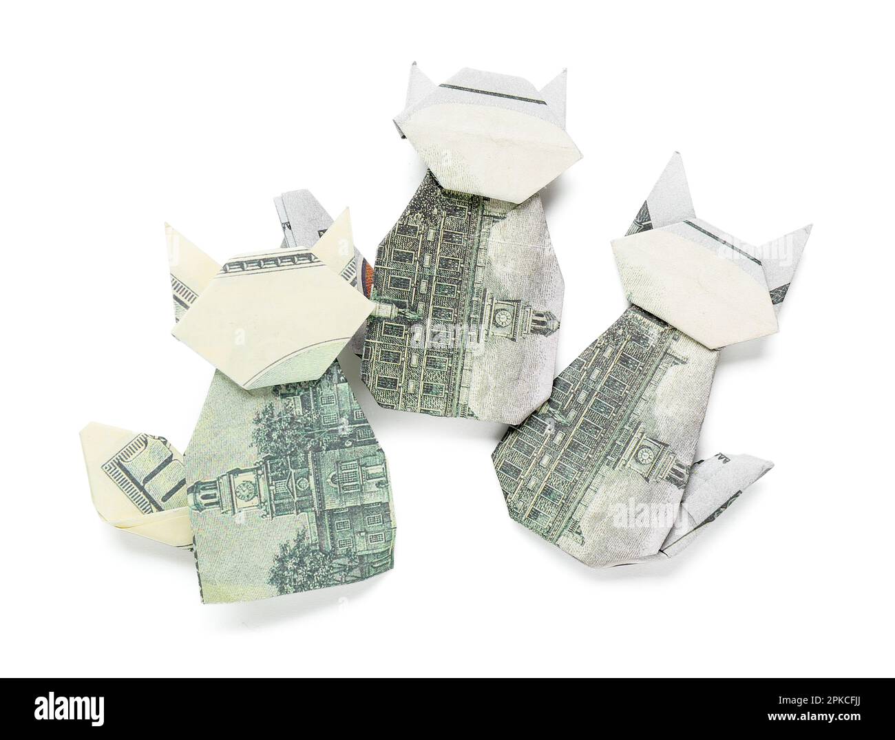 Origami cats made of dollar banknotes on white background Stock Photo ...