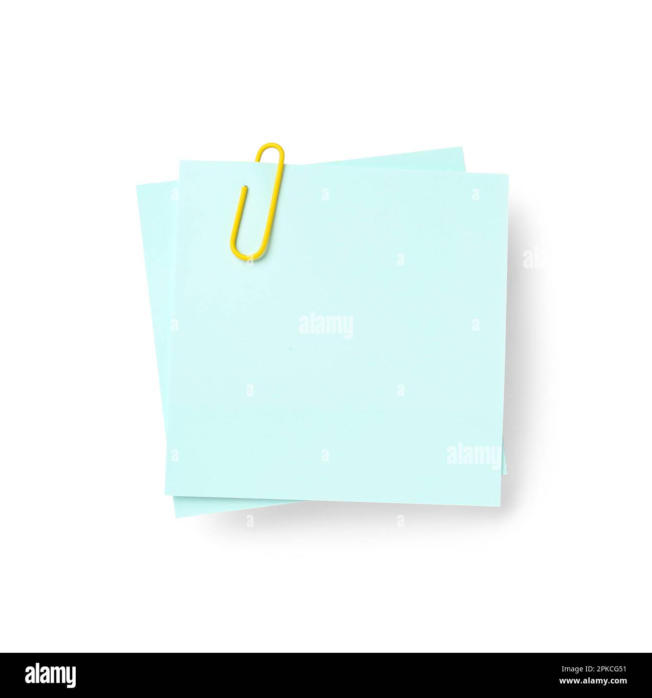 Blue sticky notes with paper clip on white background Stock Photo - Alamy