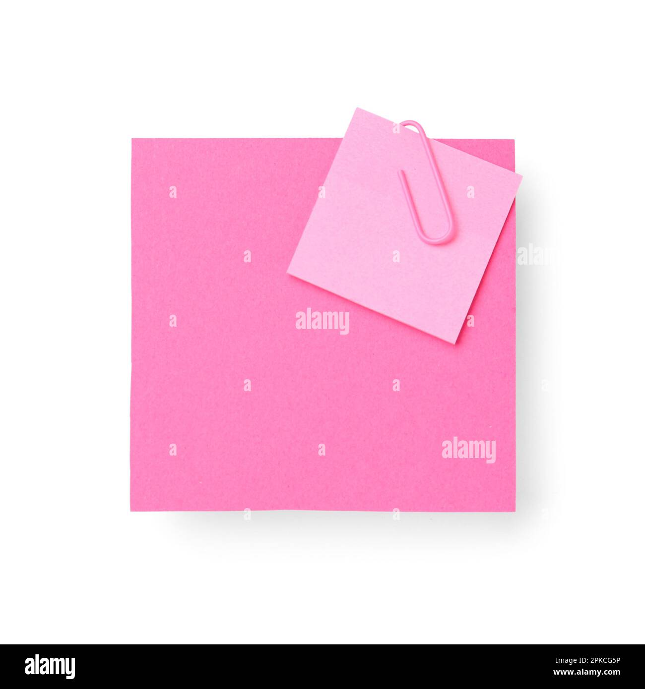 Pink sticky notes with paper clip on white background Stock Photo - Alamy