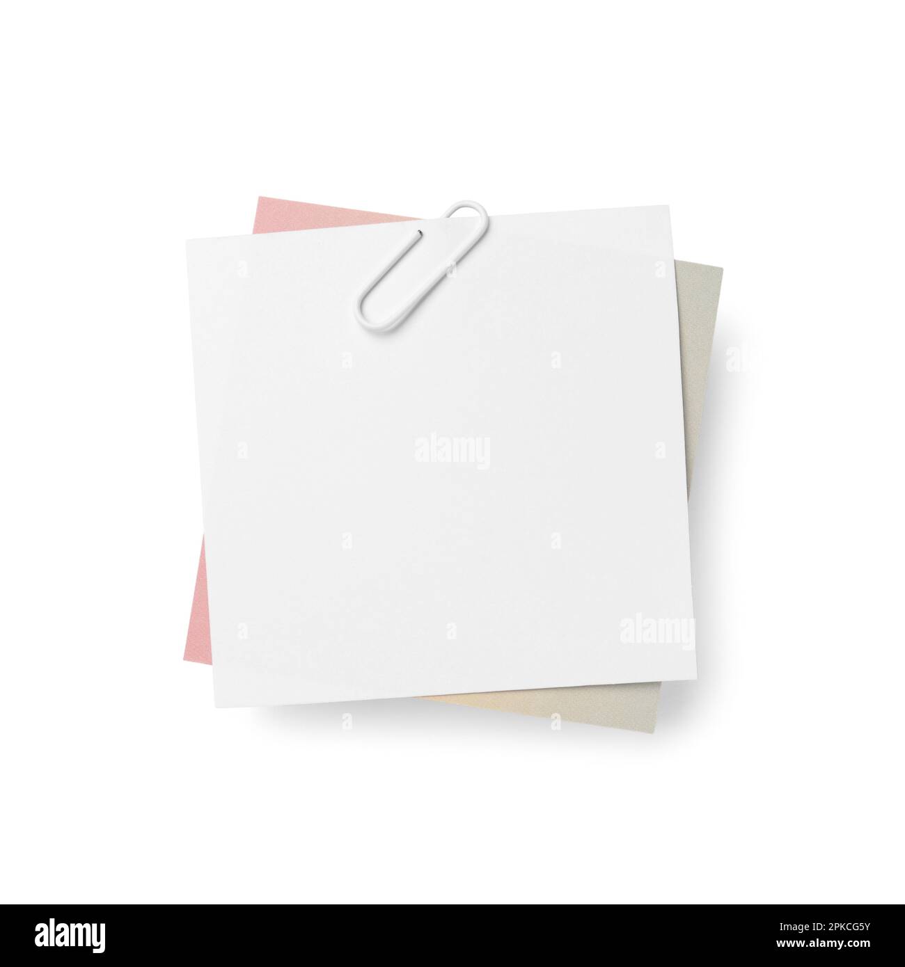 Sticky notes with paper clip on white background Stock Photo - Alamy