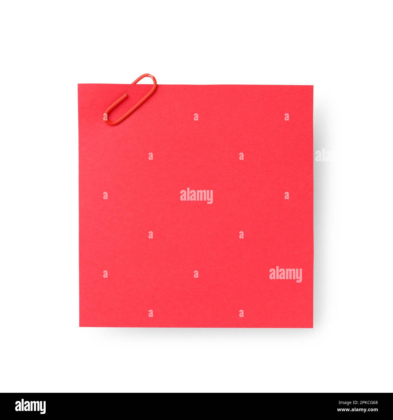Red sticky note with paper clip on white background Stock Photo - Alamy