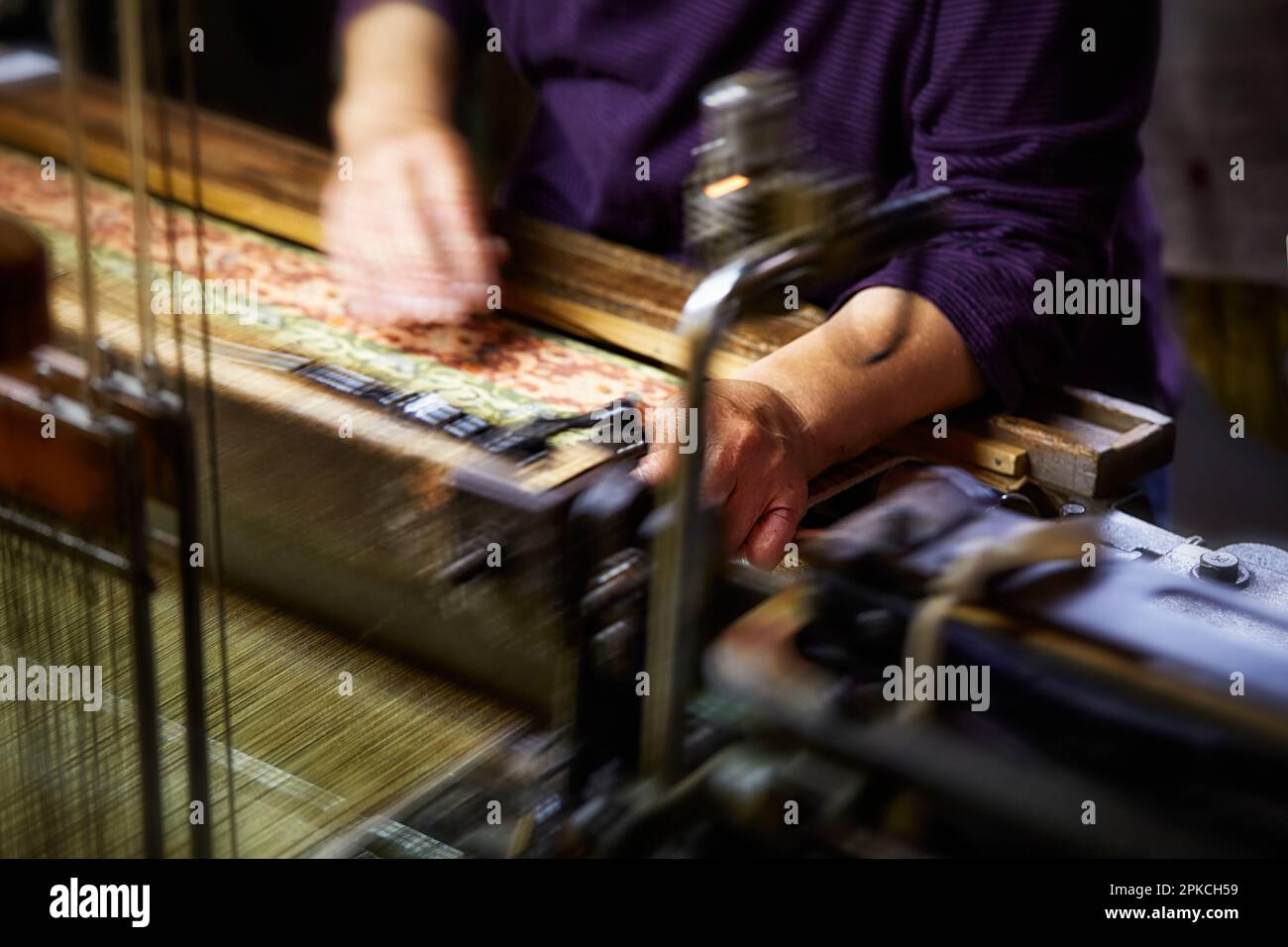 Nishijin weaving machine and craftsman's hand Stock Photo - Alamy