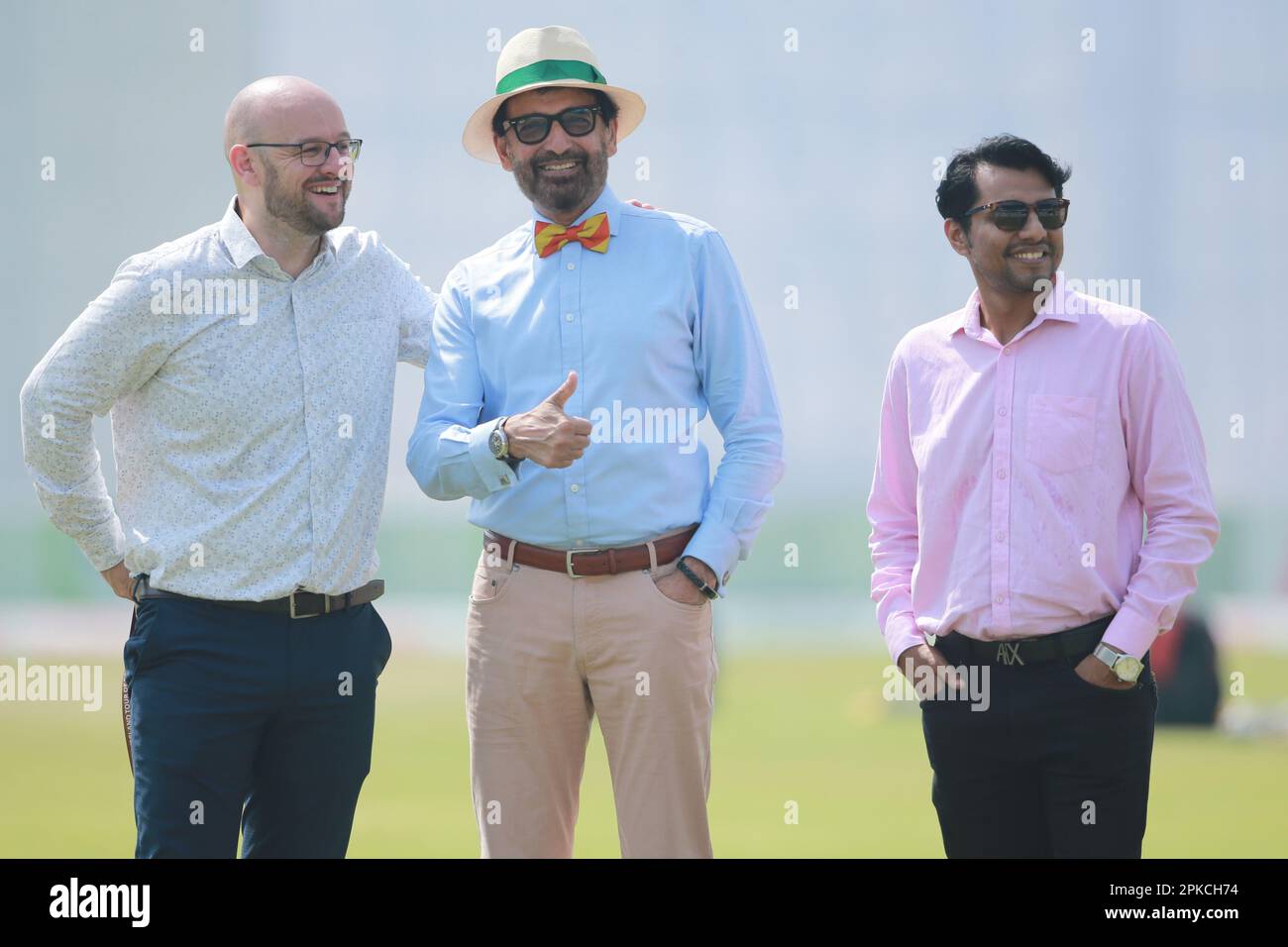 Three commentators from left Andrew Leonard, Athar Ali Khan and Mazhar ...