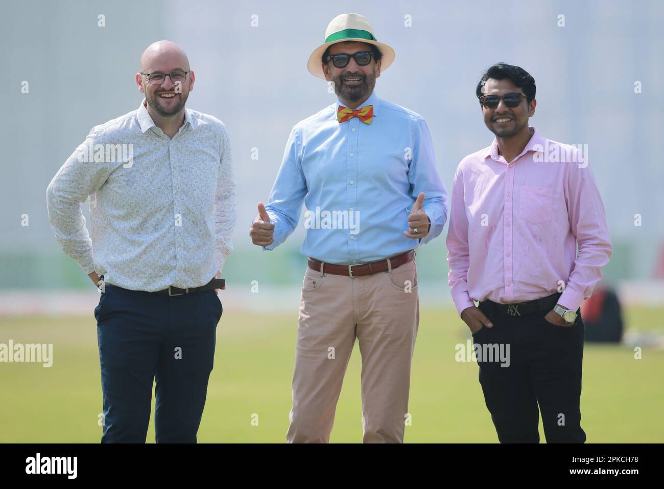 Three commentators from left Andrew Leonard, Athar Ali Khan and Mazhar ...