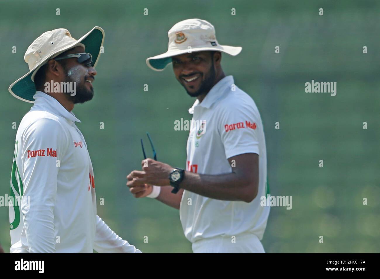Nazmul Hasan Shanto (L) and Ebadot Hossain during the fourth day of the ...