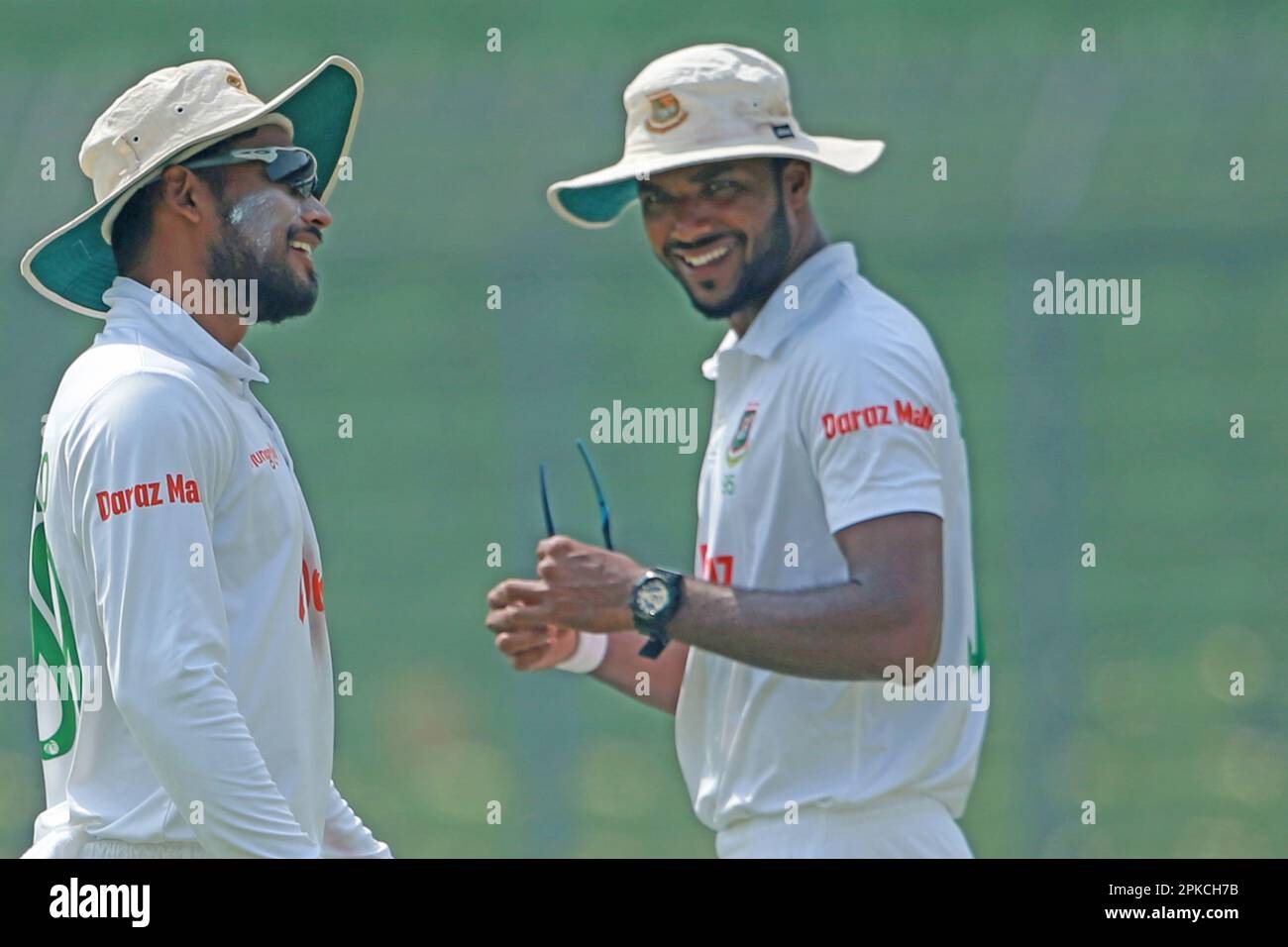 Nazmul Hasan Shanto (L) and Ebadot Hossain during the fourth day of the ...