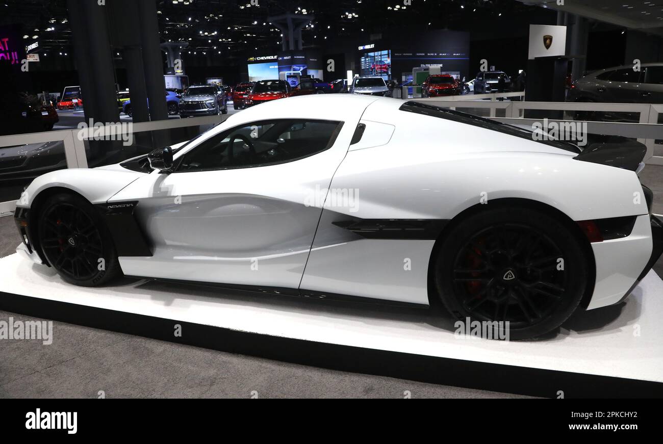 April 6, 2023, New York City, New York, USA: RIMAC NEVERA on display at ...