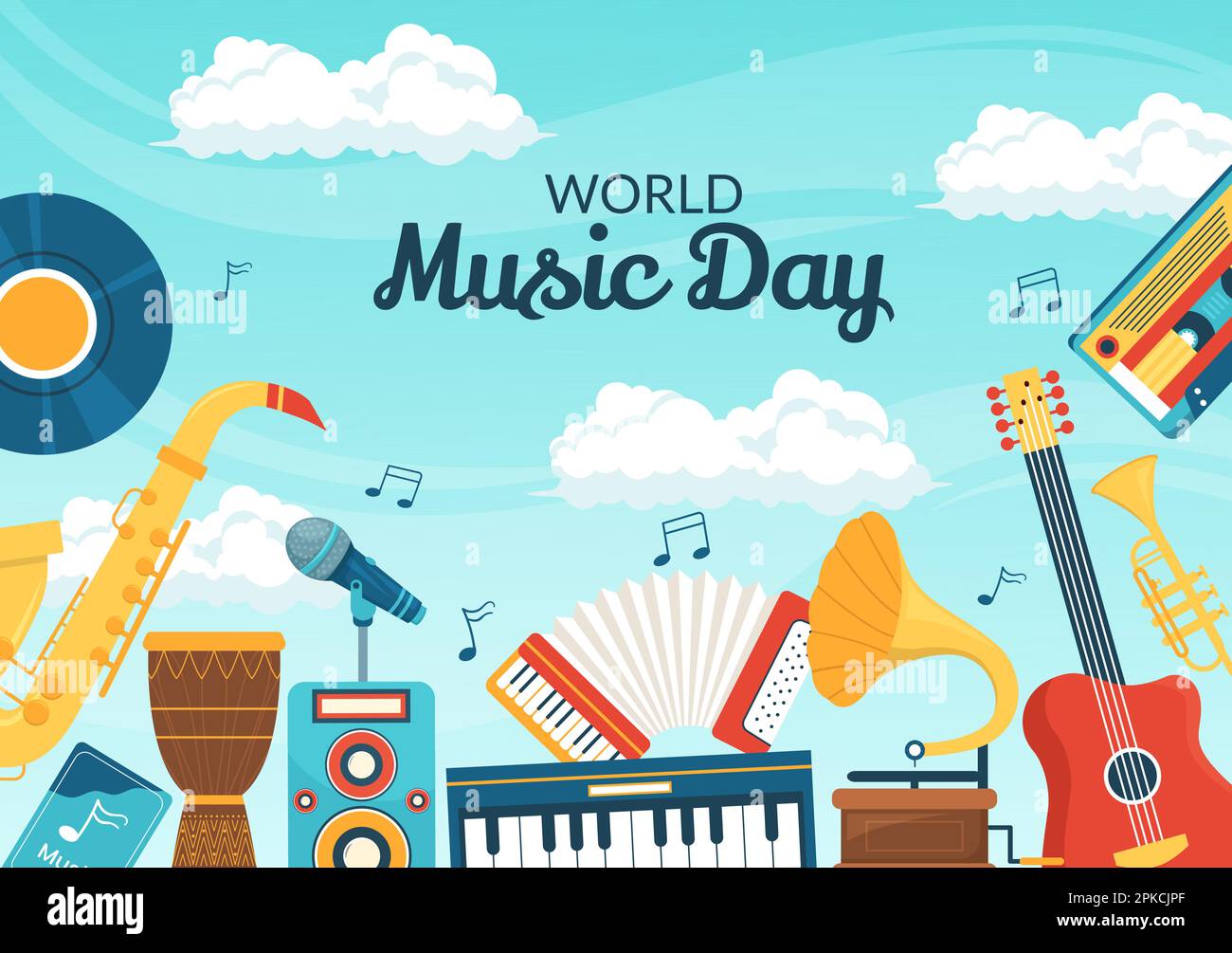 World Music Day Illustration with Various Musical Instruments and Notes ...
