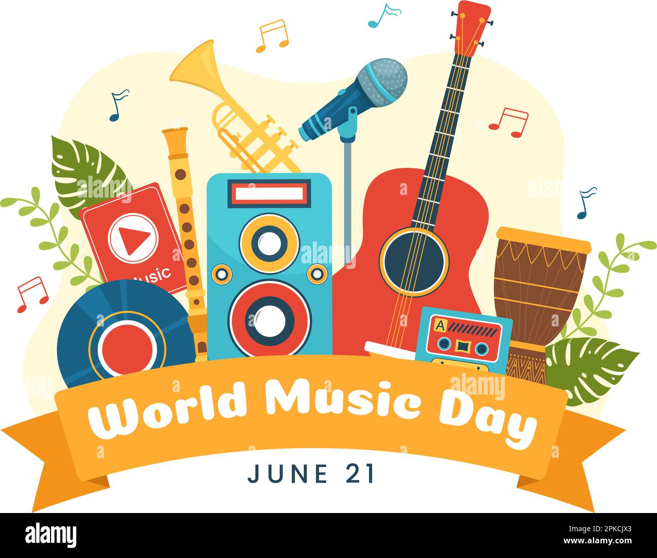 World Music Day Illustration with Various Musical Instruments and Notes ...