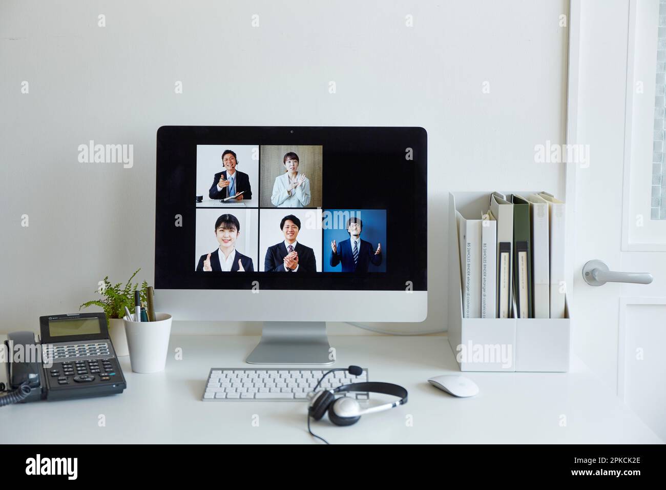Computers during remote conference Stock Photo - Alamy