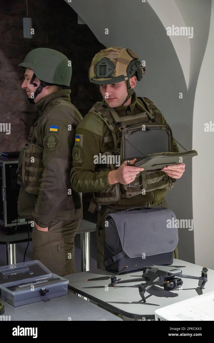 Lviv, Ukraine. 16th Feb, 2023. Military personnel stand in uniform near ...