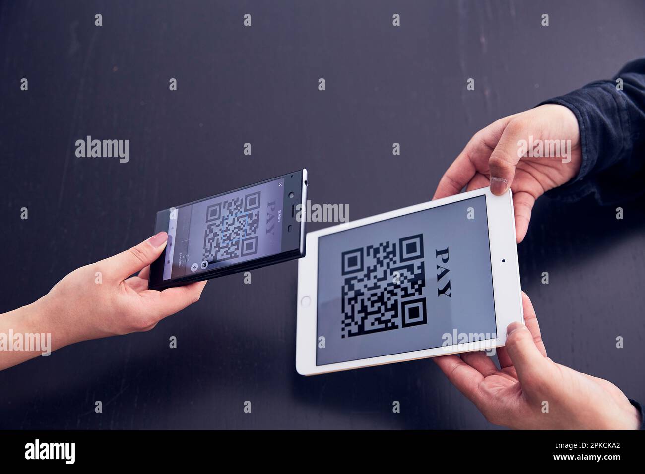 Reading a QR code with a smartphone and making a payment Stock Photo ... Reading a QR code with a smartphone and making a payment Stock Photo ...