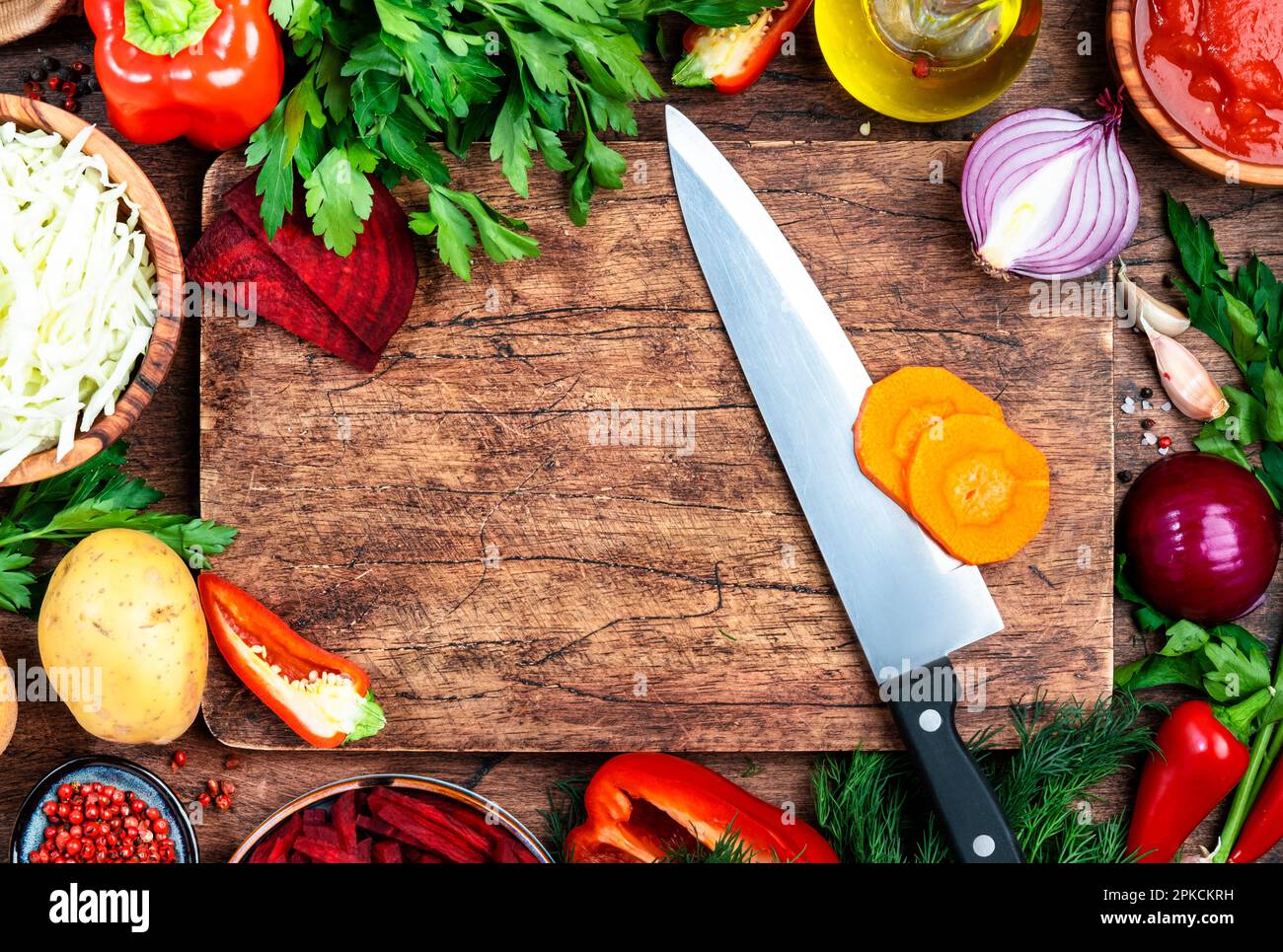 Various uncooked vegetables, herbs and spices for healthy cooking and ...