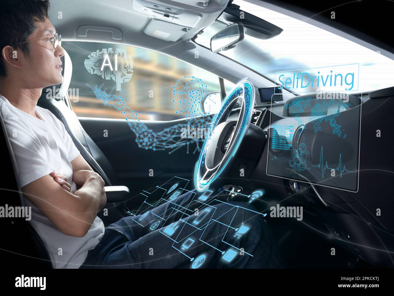 Man riding in an automatic car Stock Photo - Alamy